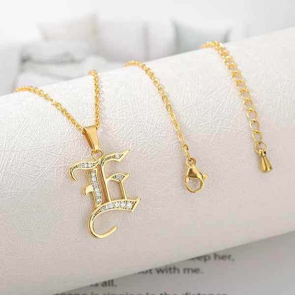 Old English font with Rhinestones 18 k gold plated – MONA BELLA CUSTOM ...